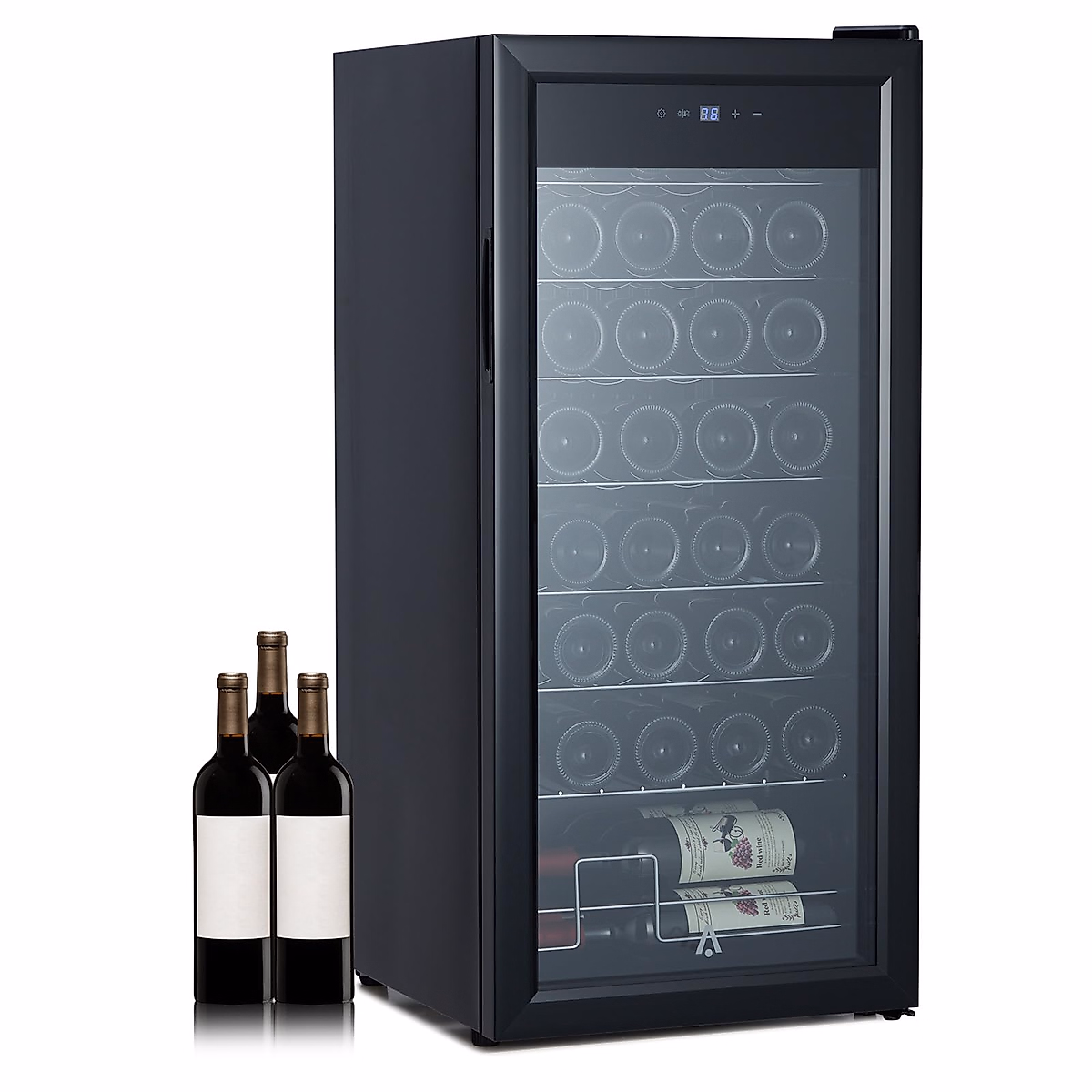 Takywep 32 Bottles Compressor Wine Cooler Refrigerator - 41℉-64℉ Freestanding Wine Cellar, Compact Design, Single Glass Door, Digital LED Touch Control, For Red, White, Champagne or Sparkling Wine