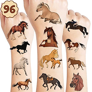 Horse Temporary Tattoos for Kids Birthday Party Supplies Favors 96PCS Tattoos Stickers Super Cute Gifts Party Decorations Girls Boys Classroom School Prizes Themed