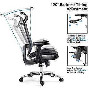 BILKOH Ergonomic Office Chair with Mesh Seat & Adjustable Lumbar Support, High Back Desk Chair with Breathable Mesh, Wide Headrest & Reclining Swivel Task Chair, 3D Armrest & Height Computer Chair
