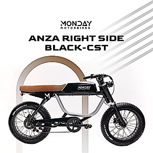 Monday Motorbikes Anza V2 Electric Bike (Midnight Black) - 500W Pedal-Assist Cafe Racer Motorbike - Ebike w/High-Visibility LCD Display - Electric Bike w/USB Plug - 48V x 14Ah Removable Battery