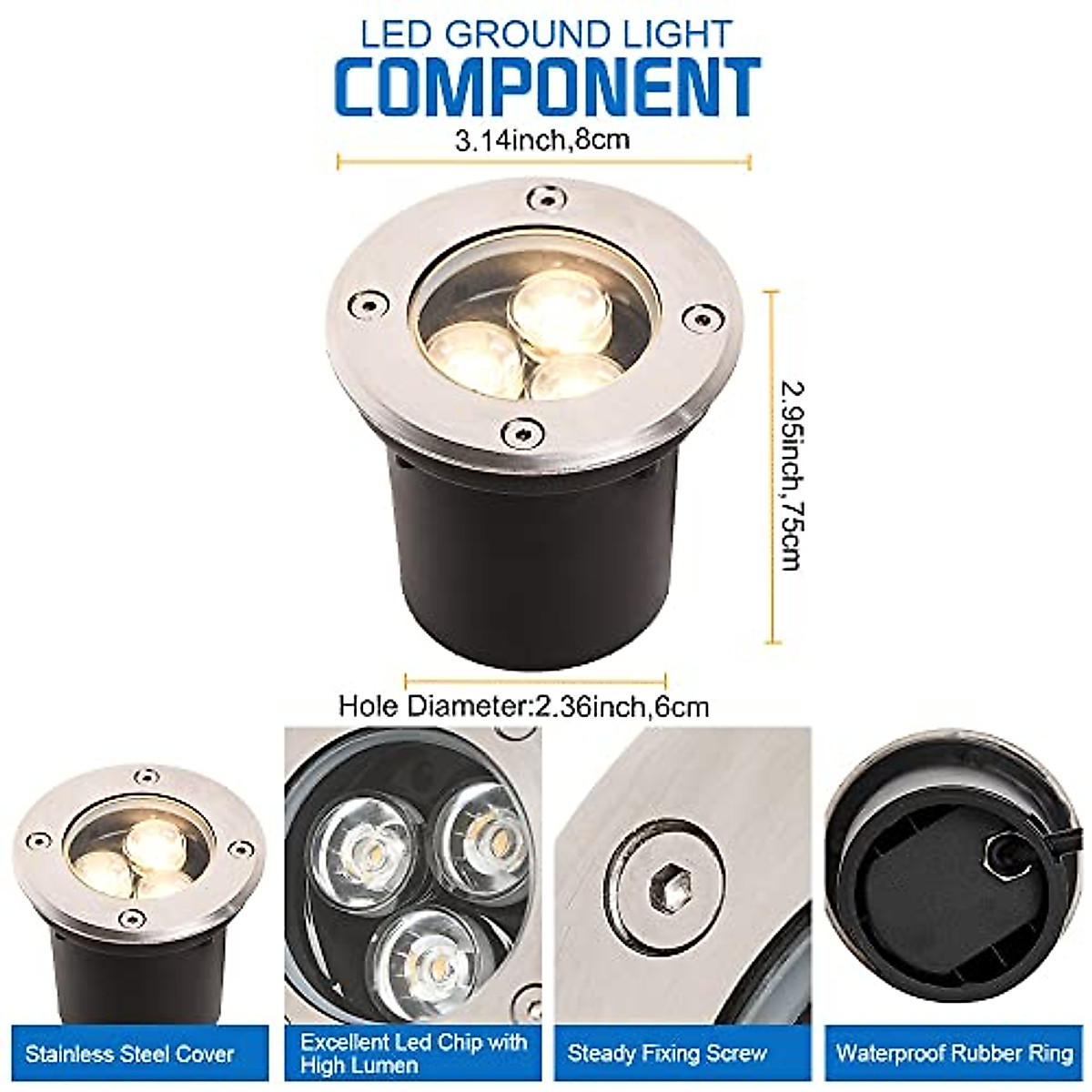 3W Led Low Voltage Landscape Lighting with Wire Connectors,Led Well Lights,12V In Ground Lights and Landscape Lights IP67 Waterproof for Garden, Driveway, Deck,Tree Up lights( Warm White 12 Pack)