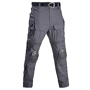 Alonepat Men Combat with Knee Pads Army Military Hunting Tactical Trousers Multicam Hiking Camping Pants Gray XXL