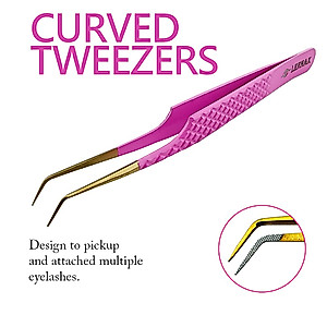 LEENAX 2 Pcs Pink Stainless Steel Tweezers for Eyelash Extensions, Eyelash Extension Tweezers Set, Volume Tweezers, Lash Extension Precision Tweezers, Extension tweezers.