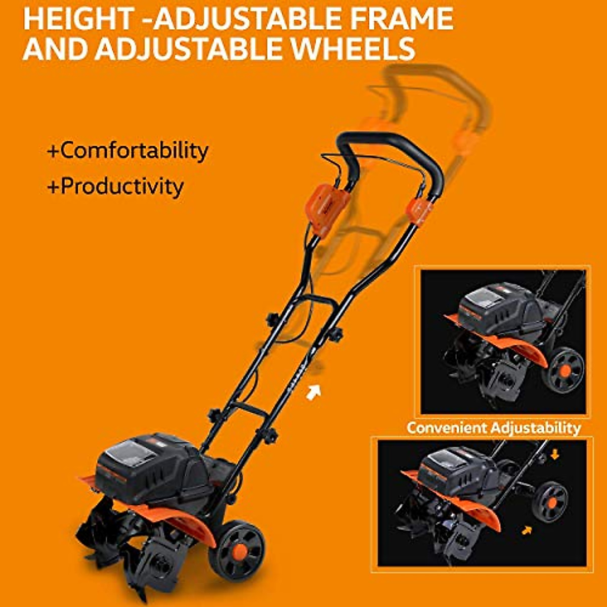 SuperHandy Tiller Cultivator Rototiller Electric Portable 40V 14" Inch Tilling Width 4 Premium Steel Adjustable for Garden & Lawn, Digging, Weed Removal & Soil Cultivation with Extra Battery