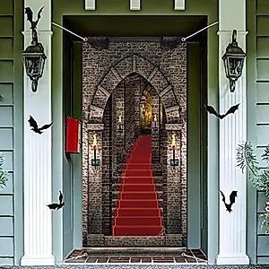 Blulu 3D Castle Entrance Door Banner Castle Entrance Door Cover Large Fabric Medieval Themed Stone Backdrop Gothic Birthday Photo Background for Potter Themed Vampire Halloween Party Decor 6.5 x 3 Ft