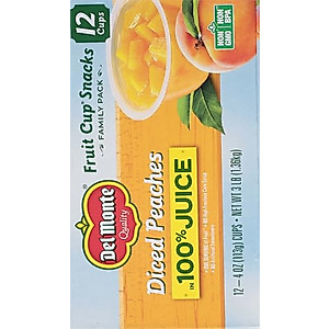 DEL MONTE Diced Peaches FRUIT CUP Snacks in 100% Fruit Juice, 12 Pack, 4 oz