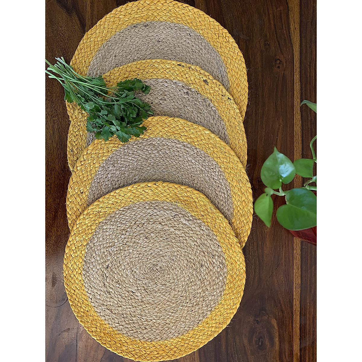 Nature4u 100% Jute Hand Braided Placemat Set of 4 Rustic Vintage Farmhouse Table top & Dining Table Round Placemat for Parties (14” Diameter, Natural Beige) Set of 4