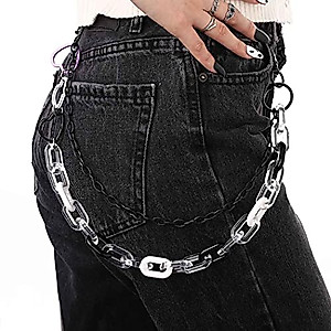 Bounzhi Cute Pants Jean Chain Layered Keychain Punk Colorful Pendants Heart Pocket Trousers Chain Hiphop Rock Wallet Chains Body Jewelry for Men and Women (Black)