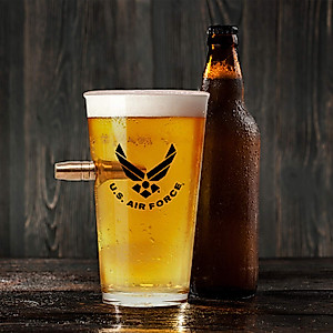 USAF Officially Licensed Air Force Pint Glass – Hand Blown Glasses – 50 Cal Design – Air Force Gifts – 16 Oz.