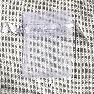 ATCG 100pcs 2x2.7 Inches Mini Organza Bags with Drawstring for Rings, Little Earrings, Jewelry Pieces, Wedding Favors Party Fovours Small Cute Organza Pouches (White)