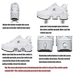 Roller Skates for Women Outdoor,Parkour Shoes with Wheels for Girls/Boys,Kick Rollers Shoes Retractable Adults/Kids,Quad Roller Skates Men,Unisex Skating Shoes Recreation Sneakers,Silver-6.5US