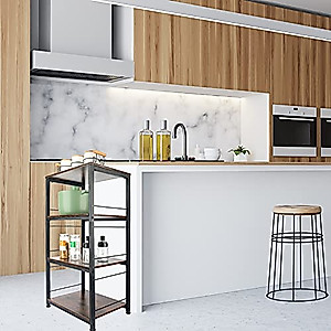IKESOMUE Industrial Microwave Oven Stand Baker's Storage Racks Shelving Printer Rolling Utility Cart Wood Standing Shelf Units Wheels Kitchen Bathroom Bedroom Living Room Office (4 Tier) (B2201-List)