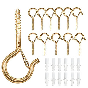 mankk 12 PCS Q-Hanger Hooks, Light Screw Hooks Safety Buckle Design with Wing Nut Driver for Hanging Outdoor String Lights Christmas Light ,Ceiling,Hanging Plants(Gold) M-083-GD