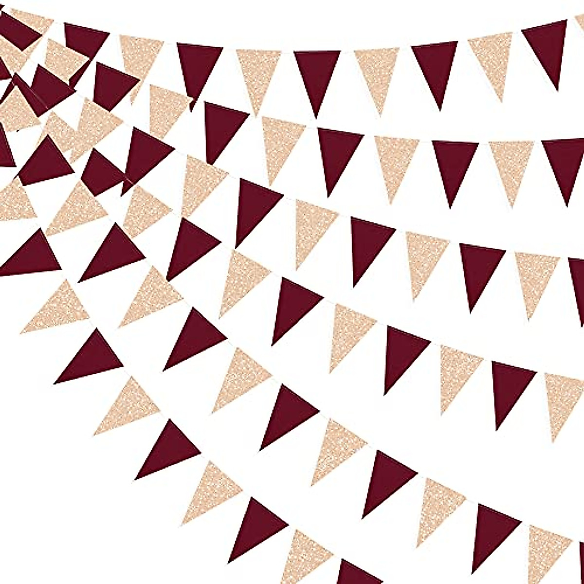 30 Ft Burgundy Party Decorations Champagne Gold Burgundy Triangle Banner Flag Bunting Pennant for Engagement Anniversary Wedding Bridal Baby Shower Birthday Bachelorette Hen Party Decorations supplies
