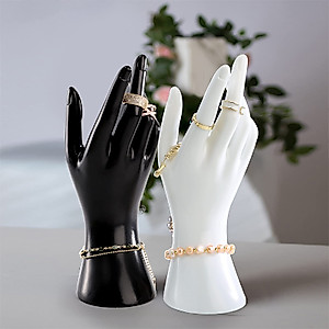 Okllen 4 Pack Female Mannequin Hand, Hand Ring Display Stand Jewelry Organizer Bracelet Bangle Necklace Holder for Hand Chain, Finger Ring, Glove, White & Black, Right Hands