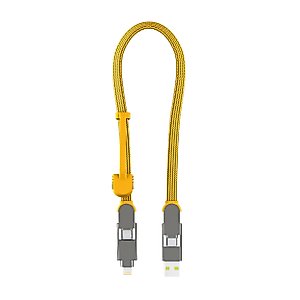 Rolling Square inCharge XL 6-in-1 Multi Charging Cable, Portable USB and USB-C Cable with 100W Ultra-Fast Charging Power, 1 Ft/0.3m, Summit Yellow