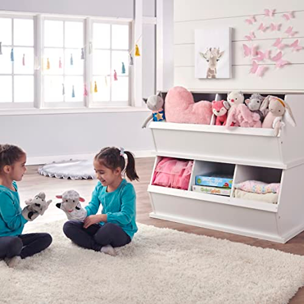 Badger Basket Two Bin Stackable Toy Storage Cubby Organizer - White/Light Gray