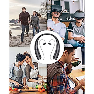 Bluetooth Headphones Speaker 2 in 1，Wireless Neckband Headphones Retractable Earbuds with Built-in TF Memory Card，3D Stereo Sound Wearable Speaker Personal Sports Headset Built in Mic (Black 2023)