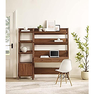 Modway 2-Piece Home Office Desk and Bookshelf Display Case in Walnut