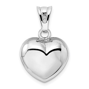 Sterling Silver Rhodium-plated Polished Bell inside Puffed Heart Pendant 25mm style QC9455