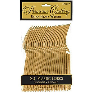 Amscan Premium Heavy Weight Plastic Forks Party Supplies, One Size, Gold