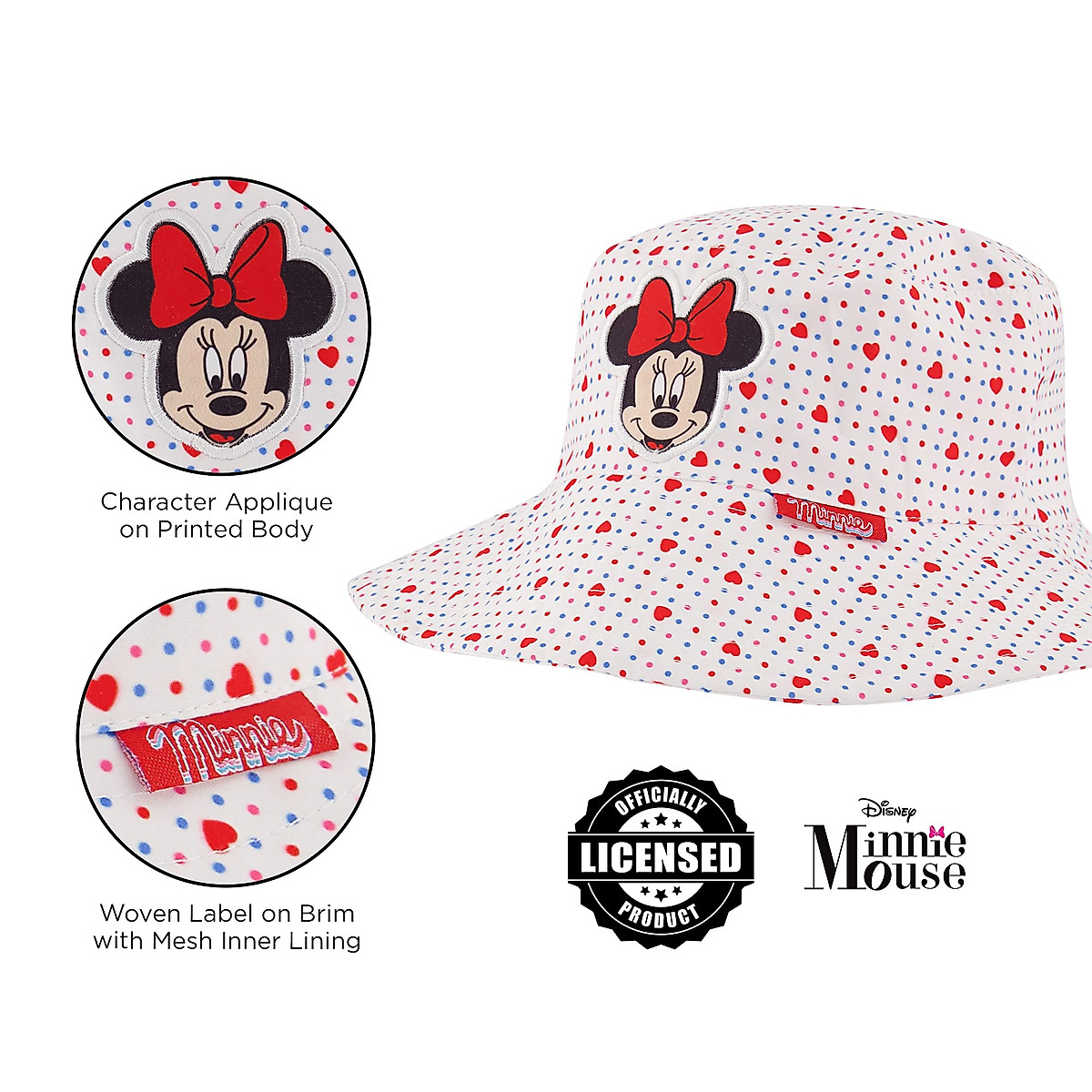 Disney Toddler Sunhat, Minnie Mouse Kids Bucket Matching Girls Baseball Cap for Beach, Size 2-4, Bucket & Baseball Hat, 2-4T Red and White