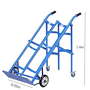 Portable Folding Handcart Oxygen Cylinder Trolleys Propane Acetylene Bottle Trolleys 40-Liter Double-Bottles with Brackets Multi Function Folding Handcart (Color : Silver, Size : 1.4x0.35m)