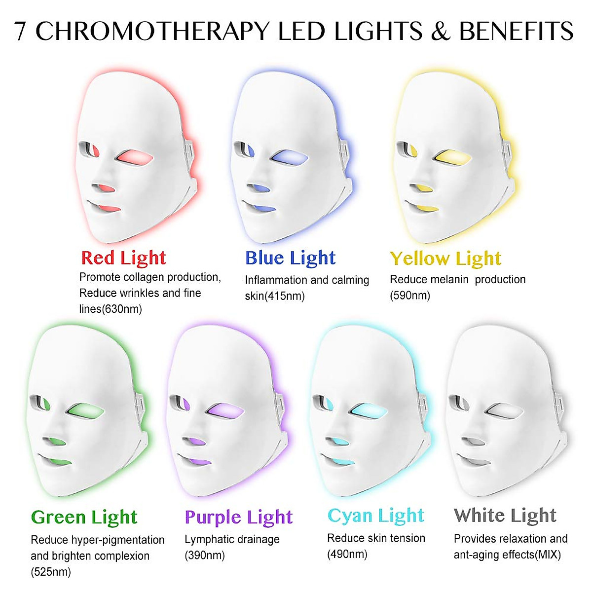 Meifuly Light Therapy Face Mask, 7 Colors L E D Facial Face Mâsk