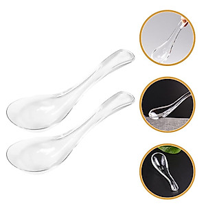 VOSAREA Clear Glass Spoons 2pcs Decorative Dessert Spoon Tablespoon Chinese Soup Spoons Asian Rice Spoon Japanese Wonton Soba Ramen Noodle Spoon
