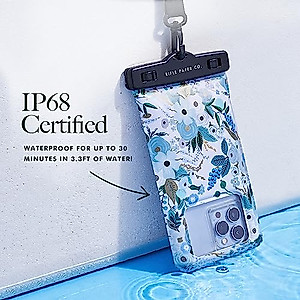 Rifle Paper Co. IP68 Floating Waterproof Phone Pouch / Case (Regular Size) Floating Waterproof Phone Case - iPhone 14 Pro Max/ 13 Pro Max/ 12 Pro Max/ 11/ S23 - Detachable Lanyard - Garden Party Blue