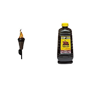 TIKI Brand 66-inch Island King Large Flame Torch Gunmetal Finish & 64 oz. Citronella Scented Torch Fuel with Easy Pour System
