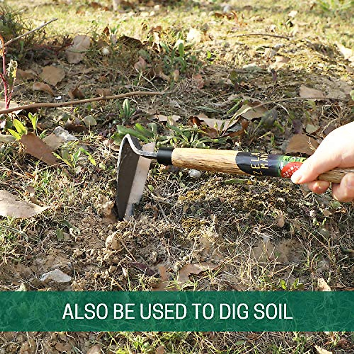 ZELARMAN Japanese-Style Weeding Sickle/Hand Hoe, Sickle Garden Hand Weeder Tool with All Steel Blade for Cutting Grass, Digging, Soil loosening