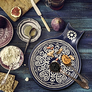 Ceramic Spoon Rest, Cooking Spoon Holder for Kitchen Counter/Stove Top/Dining Table Modern Farmhouse Decorative, Large (Blue)