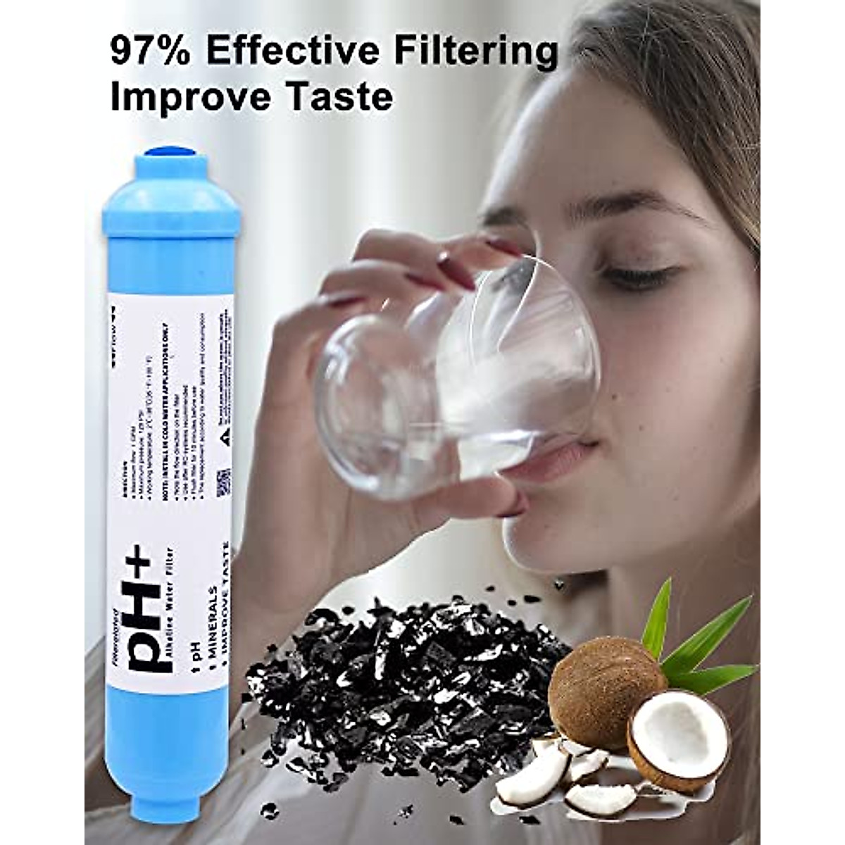 Ph+ Alkaline Water Filter Cartridge Improve Body Vitality Reverse Osmosis Filters Improves Taste Water Filter Replacement Mineralizes Water Filter Cartridge for Ro System