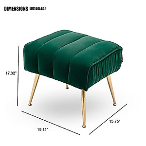 Altrobene Velvet Accent Chair with Ottoman, Modern Tufted Barrel Chair Ottoman Set for Living Room Bedroom, Golden Finished, Christmas Green