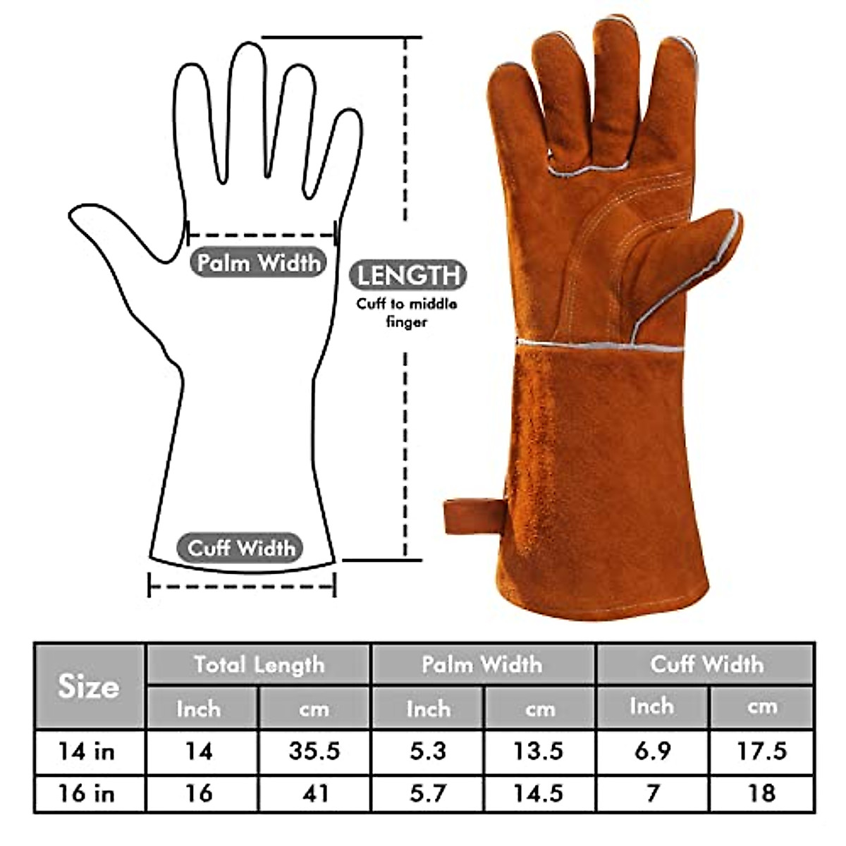 QeeLink Welding Gloves - Heat & Wear Resistant Lined Leather and Fireproof Stitching - For Welders/Fireplace/BBQ/Gardening, 16-Inch