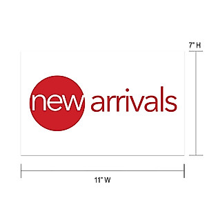 NAHANCO CD711NA2-5 Retail Sign Card for Displays, “New Arrivals”, 7”H x 11”W, White with Red Print, Modern Style on Card Stock – 5/CTN.