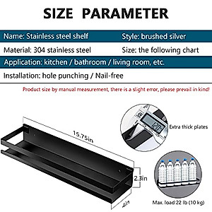 GEINIFAFA Rustproof Metal Storage Floating Shelves Wall Mounted Rectangular Shelf for Bedroom,Bathroom, Living Room, Kitchen, and Laundry Room,Nail-Free Wall-Mounted Shelves（15.75 Inch Black）