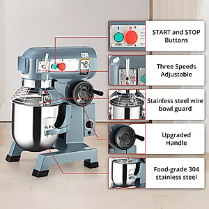 Towallmark Commercial Food Mixer, Commercial Mixer 15QT 600W with Stainless Steel Bowl, 130/233/415RPM 3 Speed Heavy Duty Stand Food Mixer Commercial for Bakery Pizzeria Restaurant