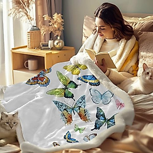 Sleepwish Butterfly Blanket Home Throw Blanket Sherpa Flannel Fleece Reversible Blankets Girls Hippie Blanket (60 x 80 Inch)