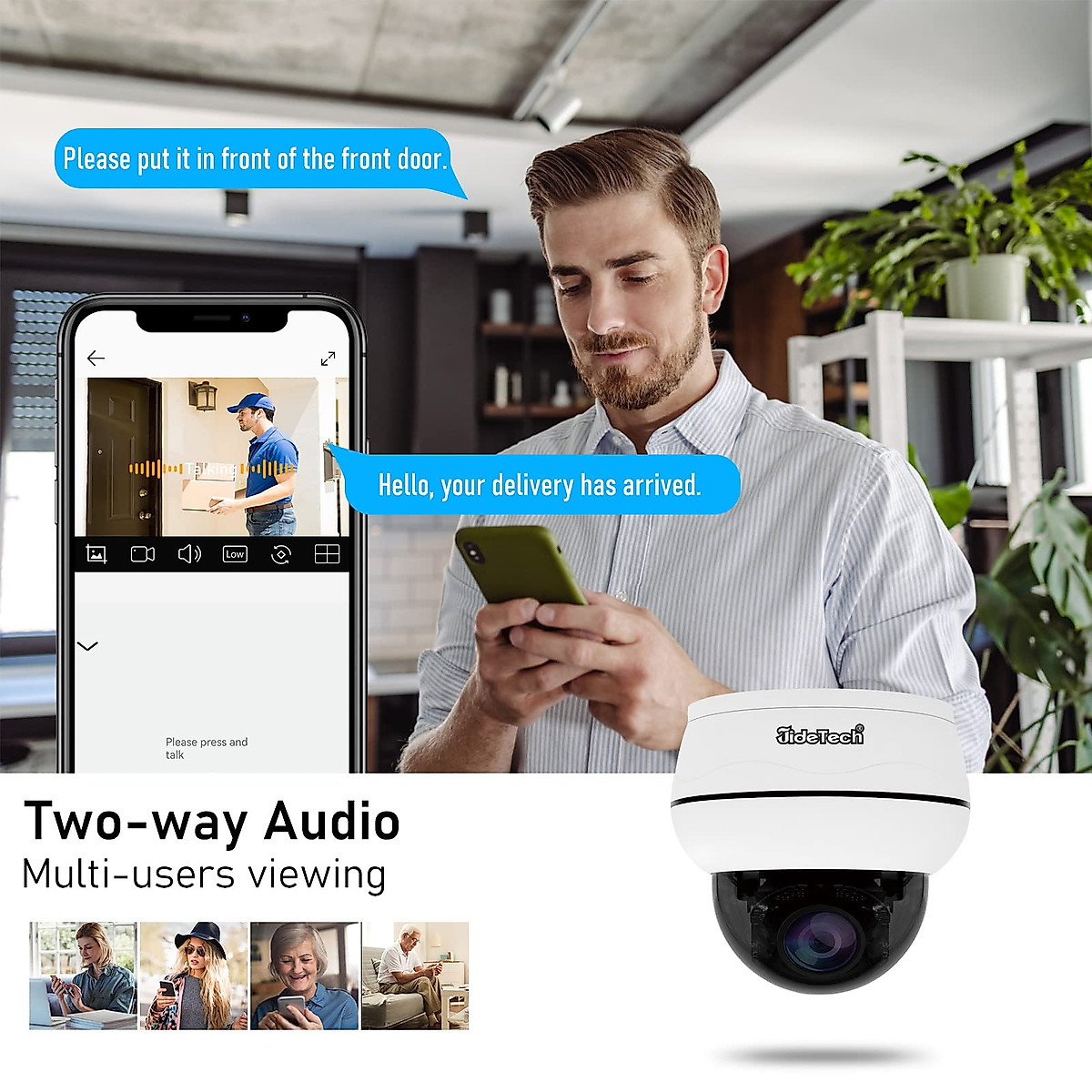 JideTech Outdoor 4K PTZ POE Camera, 8MP IP Dome Camera with 5X Optical Zoom, IR Night Vision Human/Motion Detection, Built in 2-Way Audio, Pan/Tilt, SD Card Slot