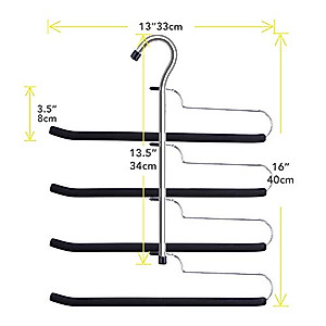 HOUSE DAY Pants Hangers 4 Layers Space Saving Multi Functional Pants Rack Non-Slip Clothes Closet Storage Organizer for Pants Jeans Trouser Skirts Scarf Black (4 Pack)