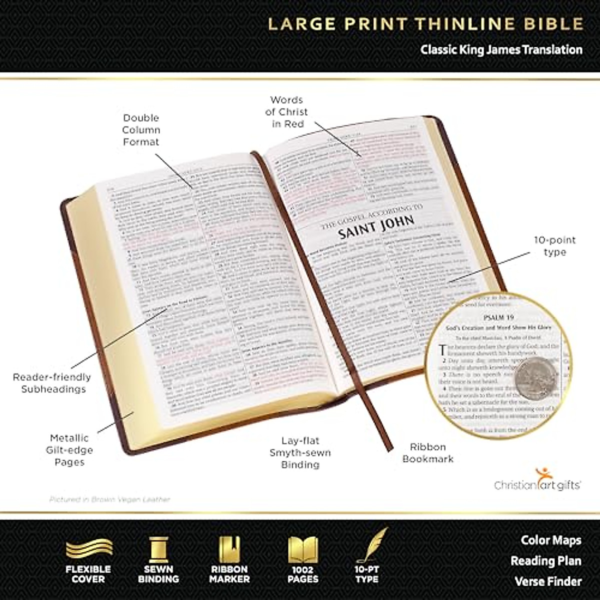 KJV Holy Bible, Thinline Large Print Faux Leather Red Letter Edition Ribbon Marker, King James Version, Pink/Brown (KJV Thinline LP Editions)