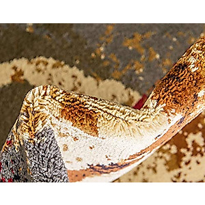 Unique Loom Barista Collection Modern, Abstract, Urban, Geometric, Distressed, Rustic, Warm Colors Area Rug, 10 ft x 14 ft, Multi/Beige