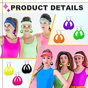 Yinkin 6 Pairs 80s 90s Neon Earrings for Women Retro Neon Earring for 80s 90s Women Outfit Accessories, 6 Colors(Teardrop)