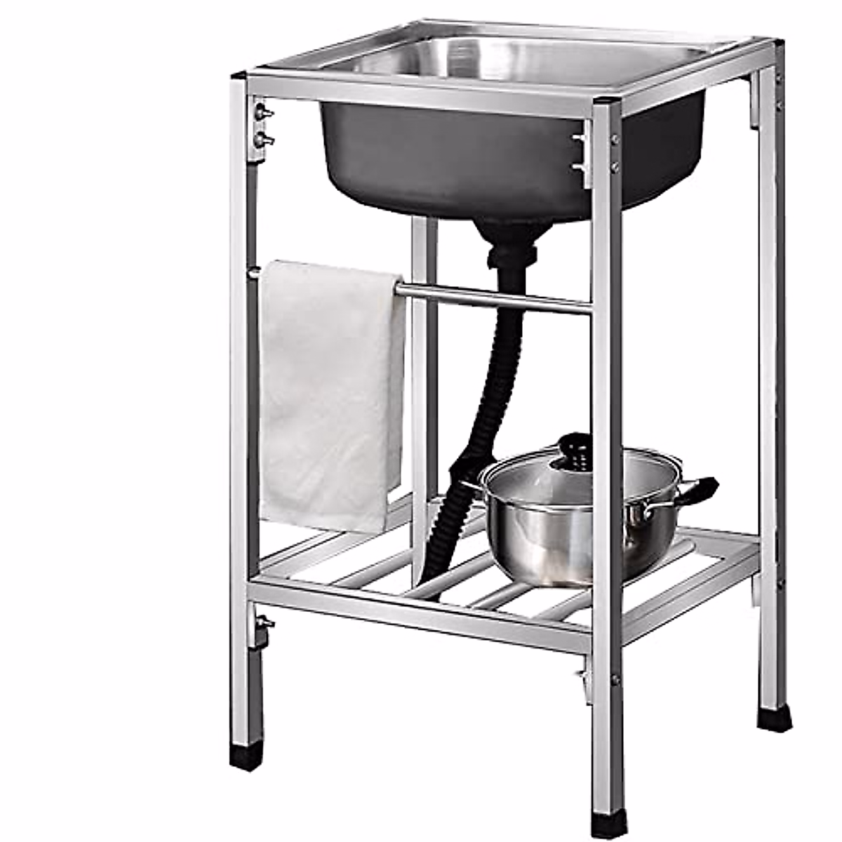 Free Standing 304 Stainless Steel Utility Sinks,Commercial Sink for Restaurant, Commercial Sink with Faucet,Unit with Cold and Hot Water Tap for Outdoor,1 Compartment,Easy To Clean. (Color : No fauce