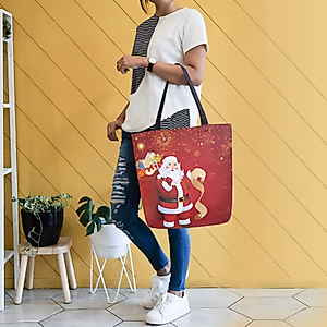 ALAZA Firework Christmas Santa Claus Canvas Tote Bag for womenLarge Women Casual Shoulder Bag Handbag,Shopping Grocery Cotton Bag Reusable,Multipurpose,Heavy Duty For Outdoors Weekender Travel