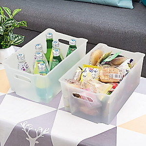 Pekky Pantry Freezer Organizer Bins Stackable Storage Box, 6 Packs, Frosted Transparent