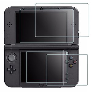 Screen Protector Compatible NEW 3DS XL, AFUNTA 4 Pcs Tempered Glass for Top Screen and HD Clear Crystal PET Film Compatible Bottom Screen, 3DSXL Film Accessory