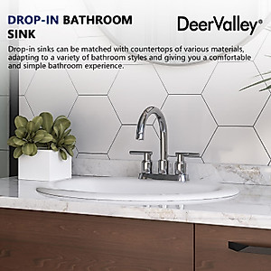 Bathroom Vessel Sink, DeerValley, 20”x17” Oval Ceramic Drop-in Sink for Bathroom White Vessel Sink Modern Art Basin Bathroom Sink with Overflow and Three Faucet Holes at 1.25”, DV-1DS0120